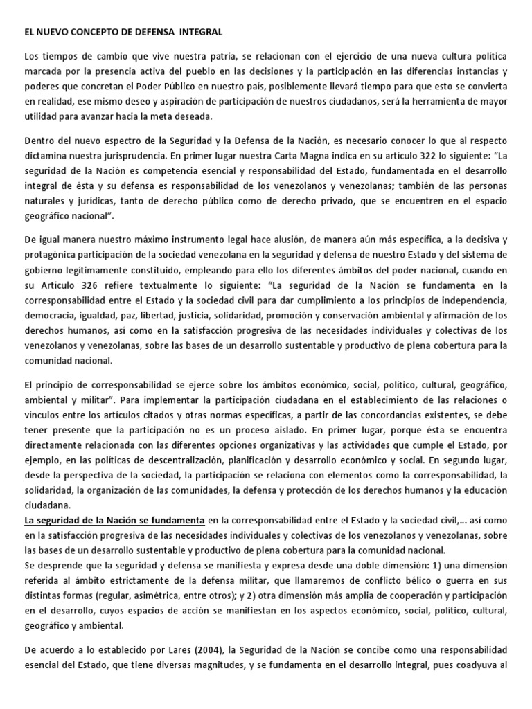 El Nuevo Concepto de Defensa Integral | PDF | Nación | Estado (política)