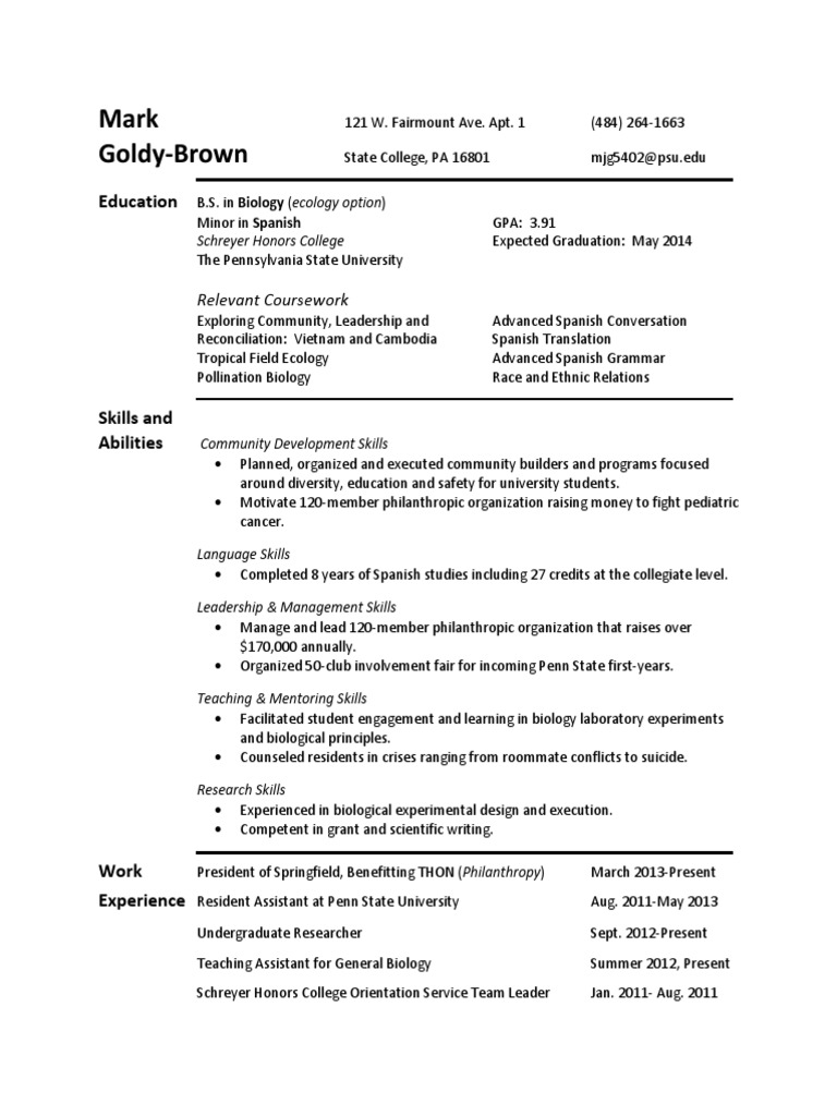 Mark Goldy-Brown's Peace Corps Resume | PDF | Wellness