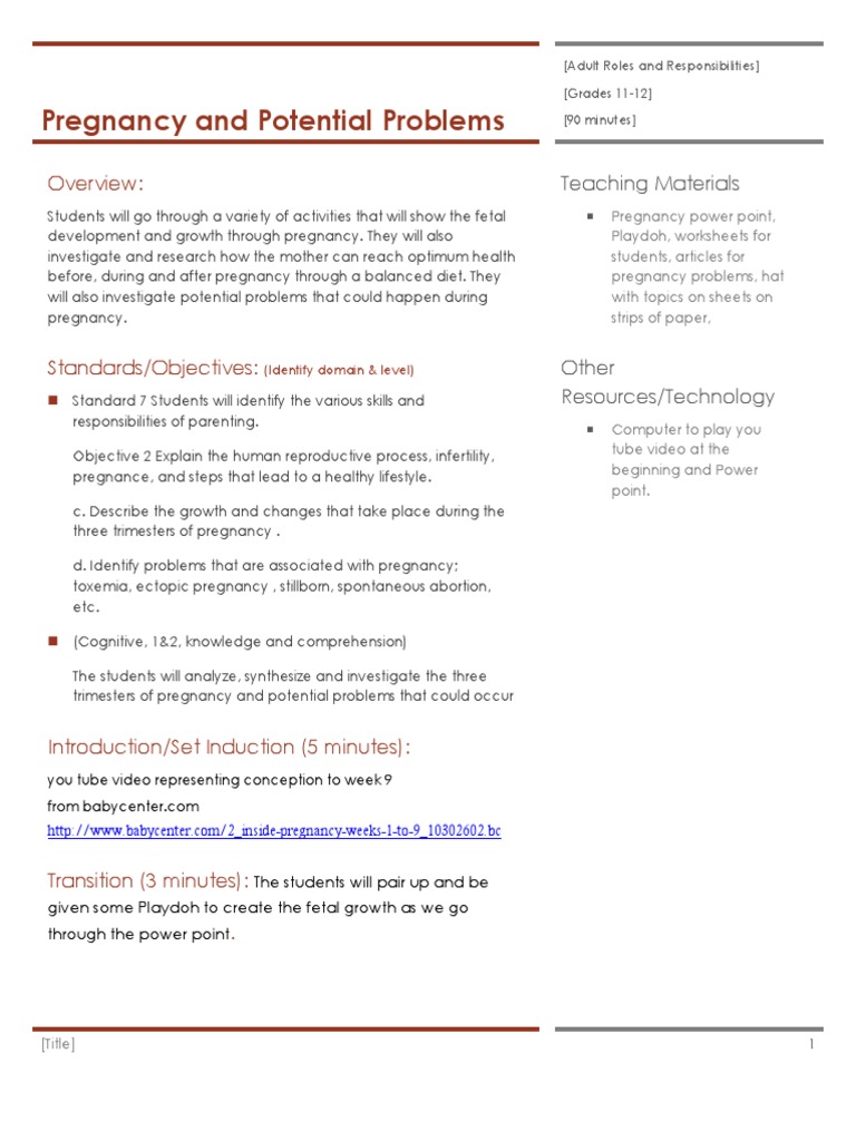 Groupinvestigation Lesson Plan Pregnancy | PDF | Miscarriage | Pregnancy