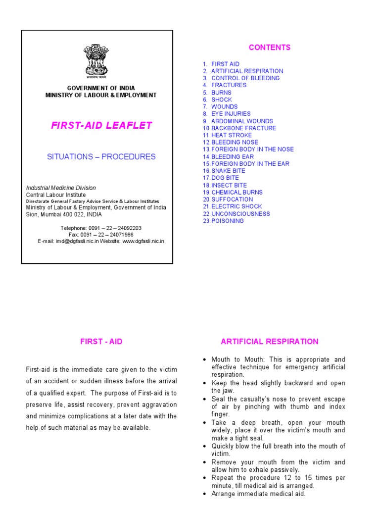 First-Aid Leaflet: Situations - Procedures | PDF | Cardiopulmonary ...