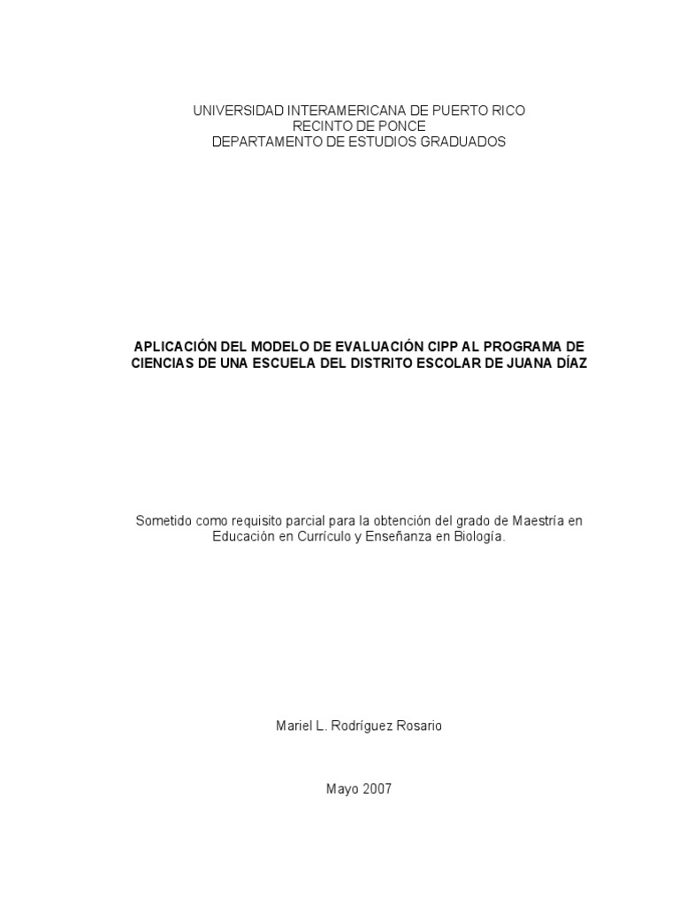 Ejemplo Modelo Cipp | PDF | Evaluación | Plan de estudios