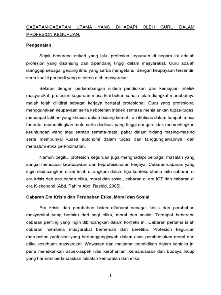 Contoh Cabaran Profesion Keguruan | PDF
