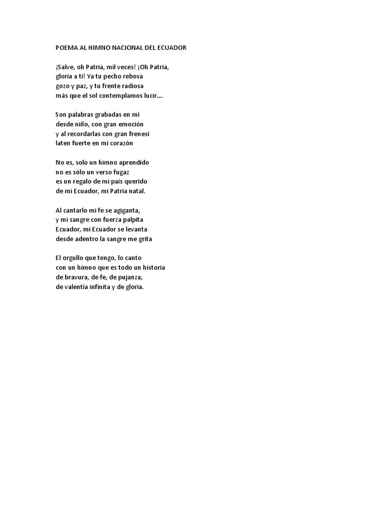 Poema Al Himno Nacional Del Ecuador