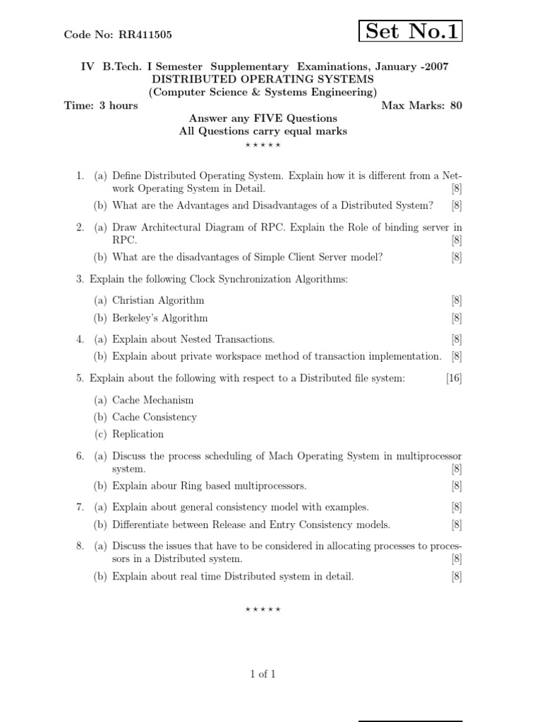 Rr411505 Distributed Operating Systems | PDF | Distributed Computing | Operating System