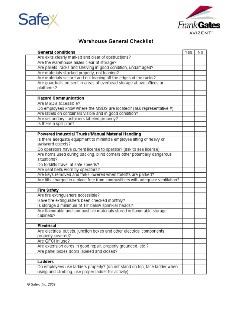 Warehouse Audit Checklist | Warehouse | Forklift