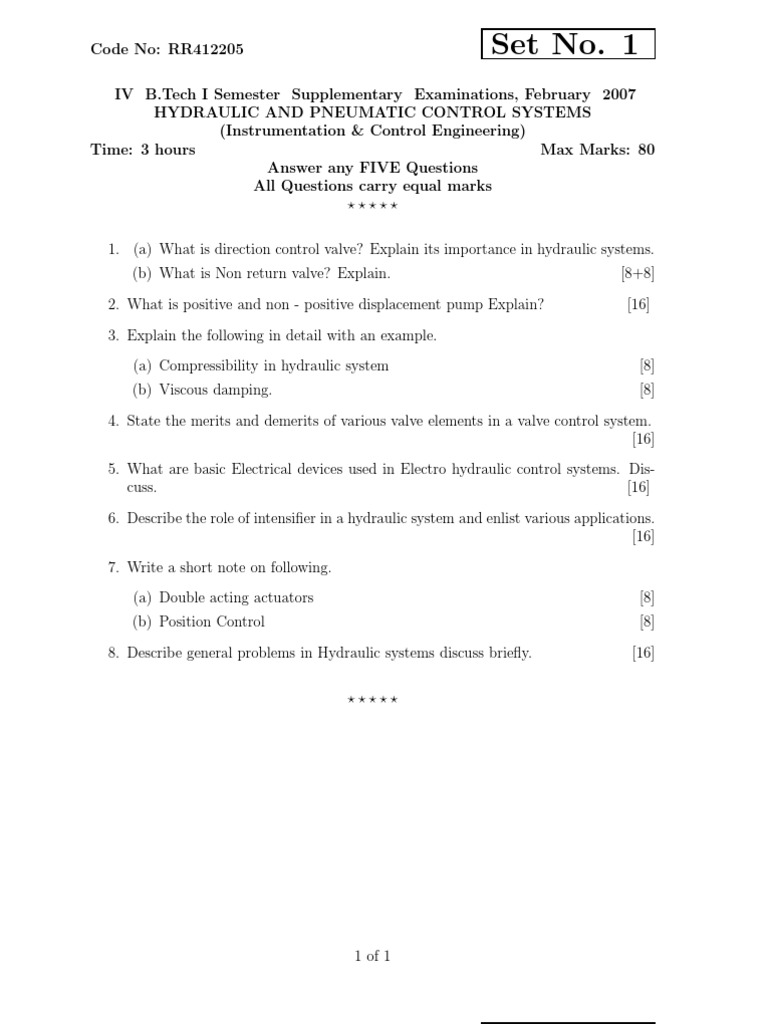 Rr412205 Hydraulic and Pneumatic Control Systems | PDF | Hydraulics ...
