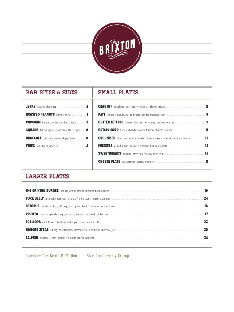 TheBrixton Menu Final Plain | PDF