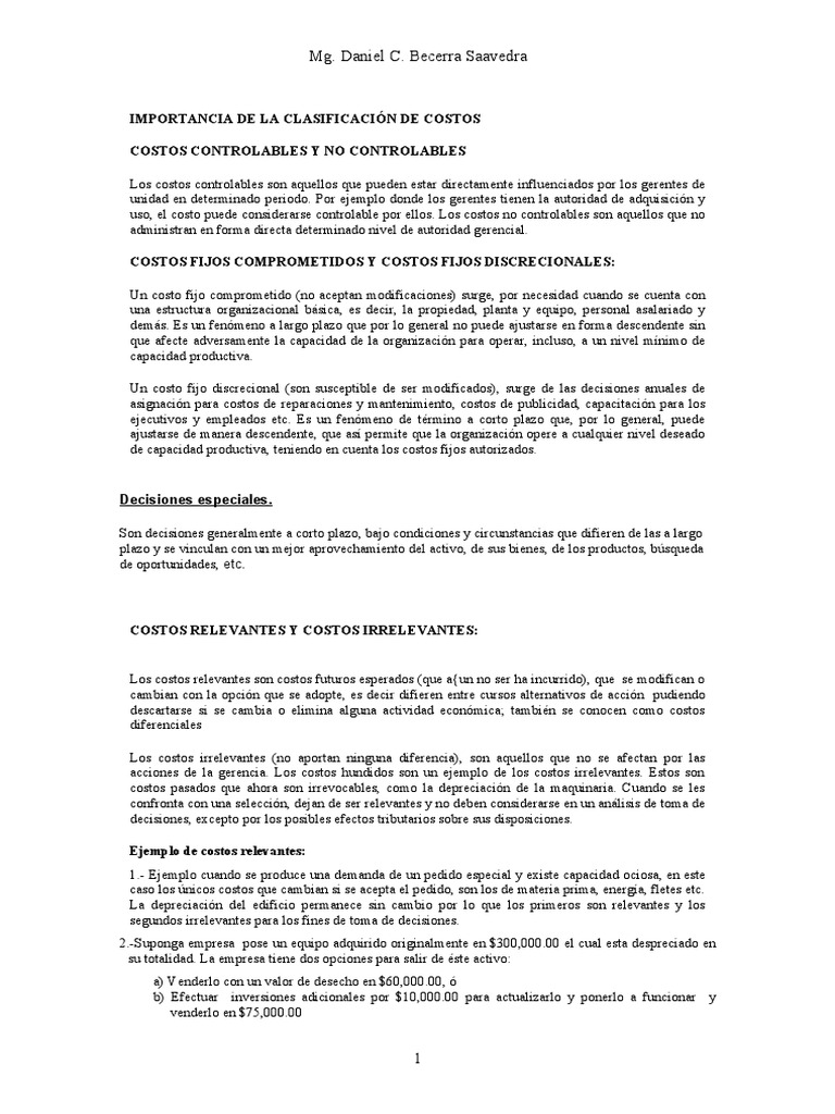 Costos Controlables y No Controlables | PDF | Depreciación | Toma de ...