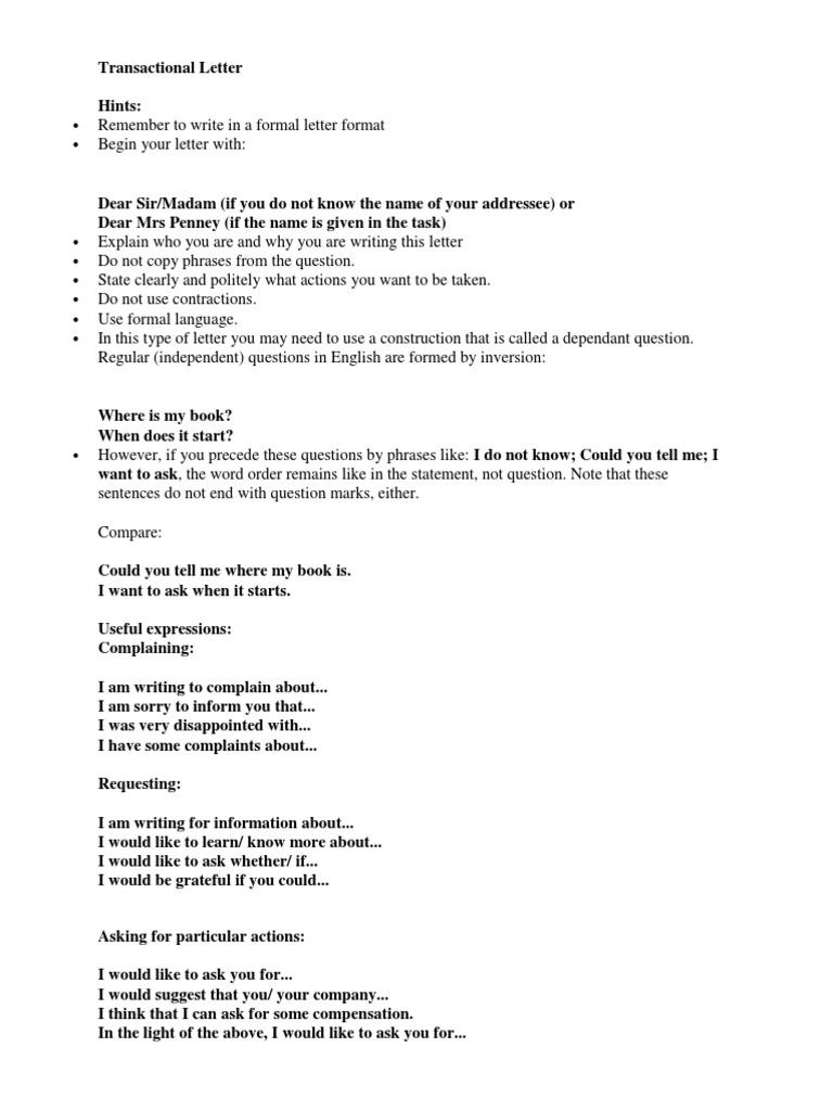Transactional Letter | PDF | Question | Linguistics