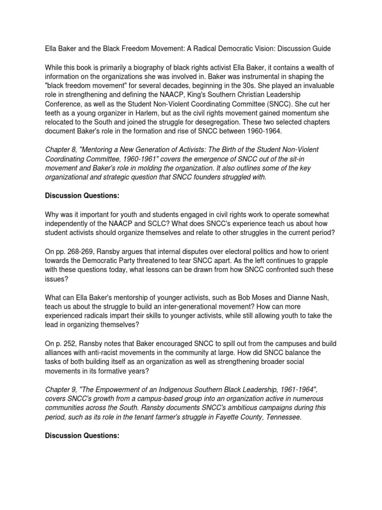 Ella Baker's Impact on SNCC | PDF | Student Nonviolent Coordinating ...