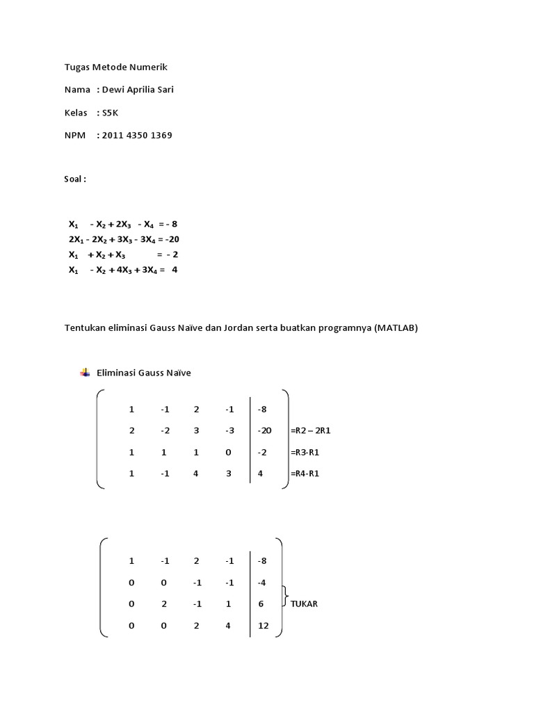 Menentukan Nilai X Dari Matriks Dengan Menggunakan Metode Eliminasi ...