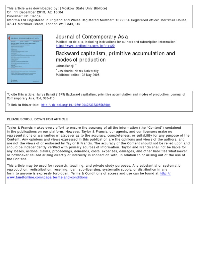 Backward Capitalism, Primitive Accumulation and Modes of Production ...