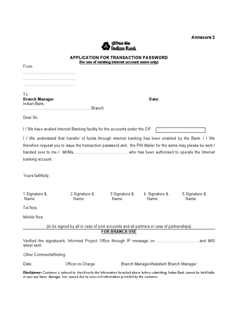 Application for Transaction Password | PDF
