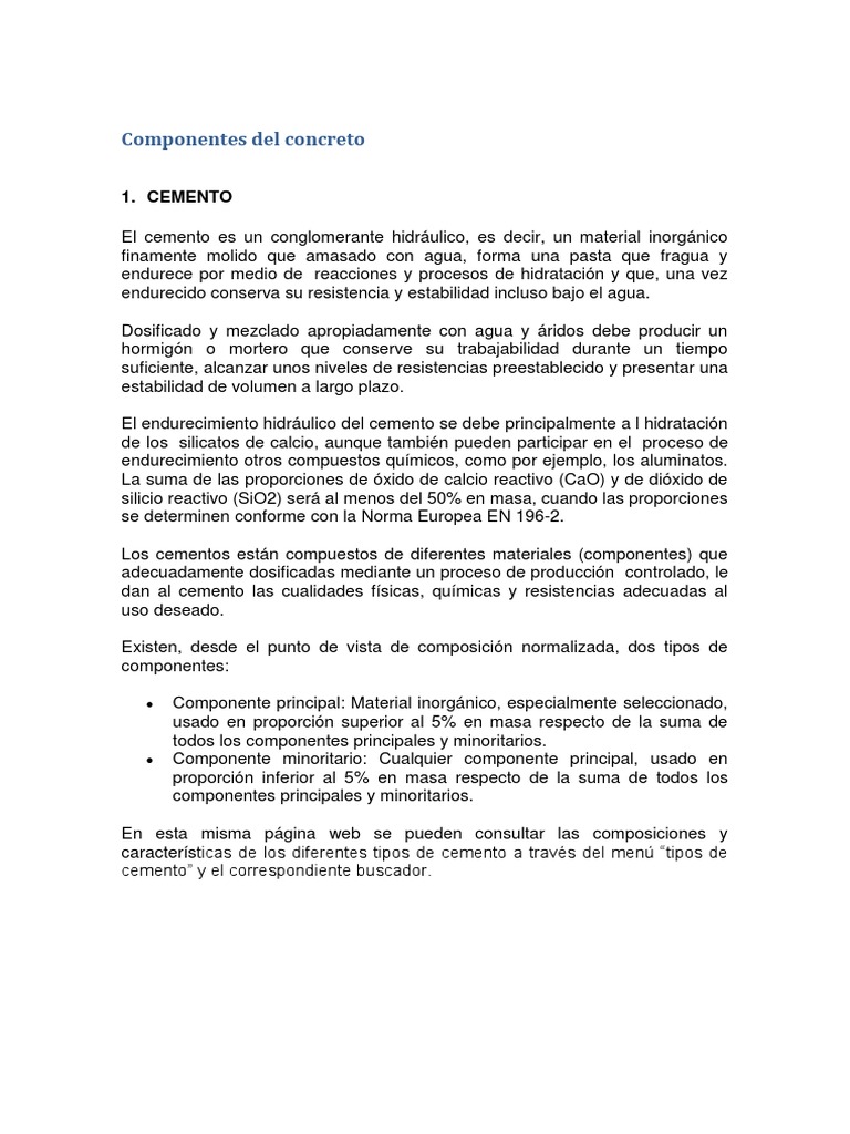 Componentes Del Concreto | PDF | Cemento | Hormigón
