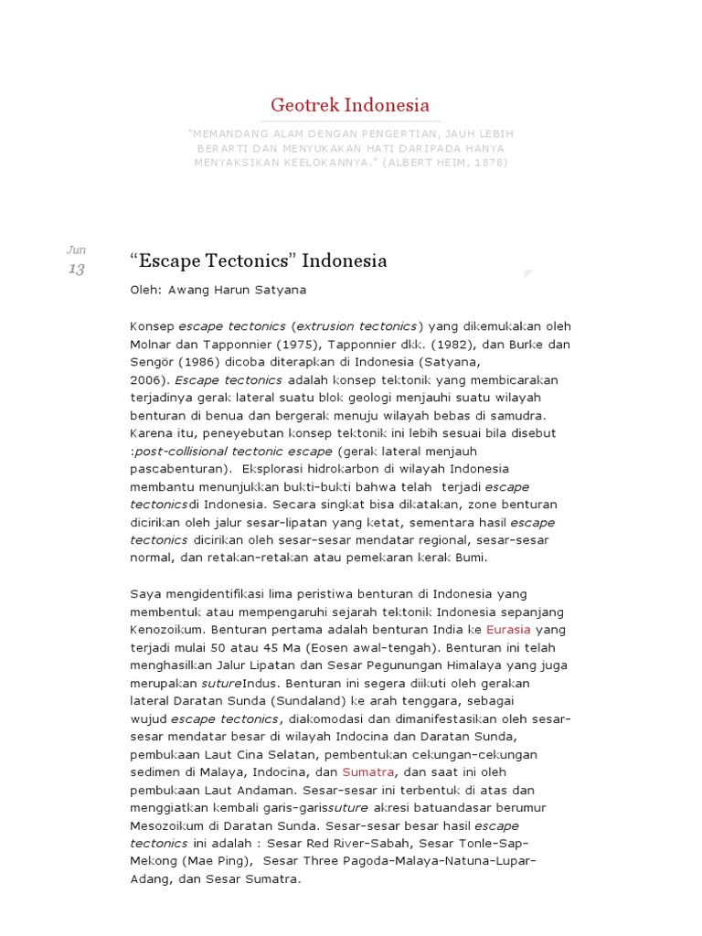 Escape Tectonics di Indonesia: Analisis dan Bukti | PDF | Sains ...