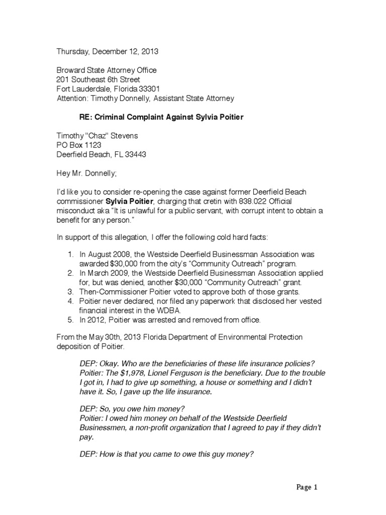 Criminal Complaint Against Sylvia Poitier | PDF | Government | Justice