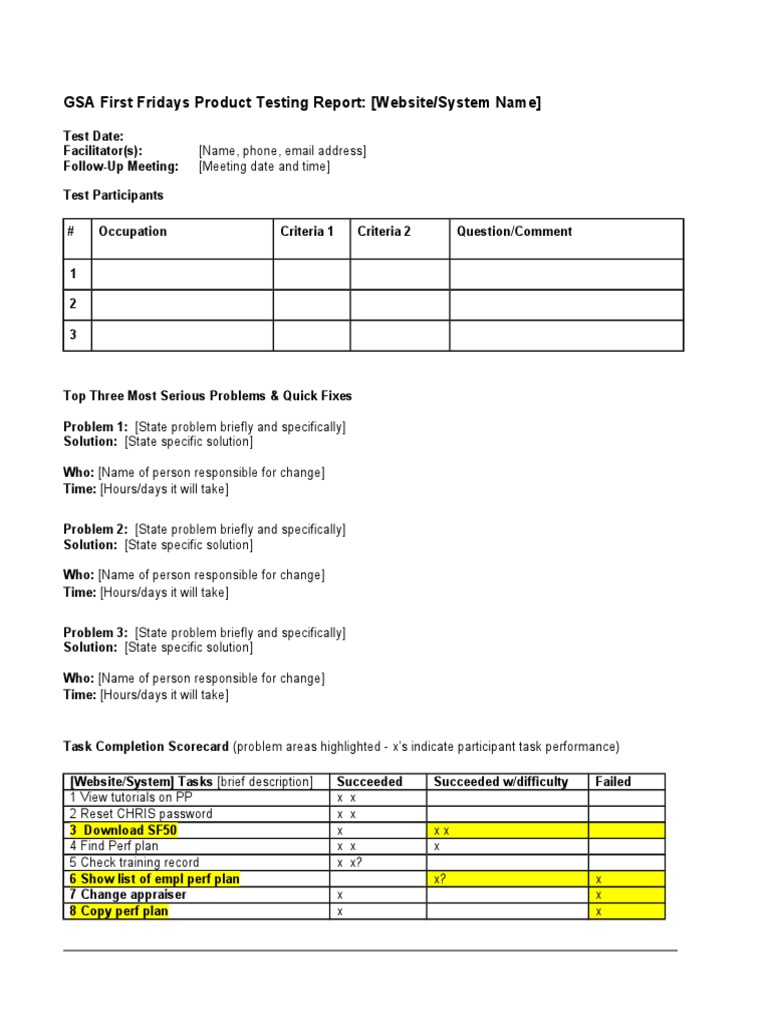 GSA First Fridays Product Testing Report: (Website/System Name) | PDF