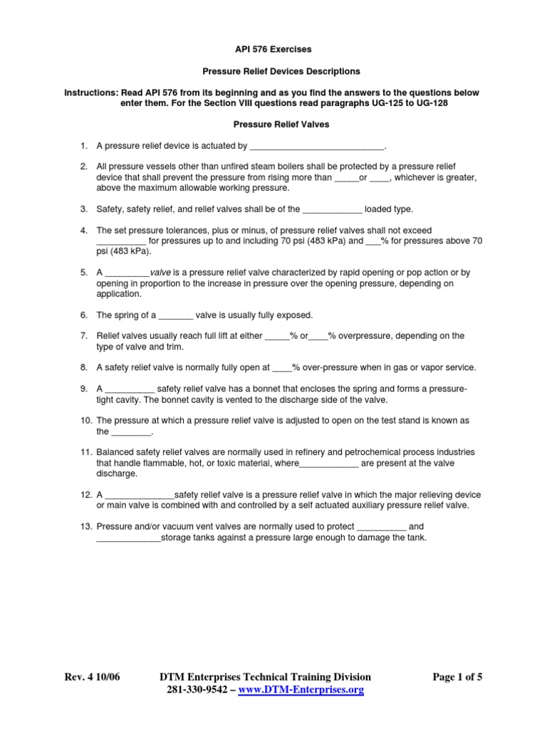 API 576 Exercise | PDF | Valve | Pressure