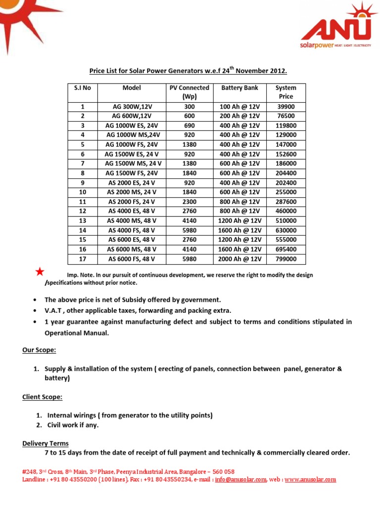 Solar Power Generator Price List | PDF | Sky | Solar Power