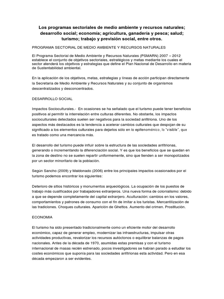Los Programas Sectoriales de Medio Ambiente | PDF | Evaluación del ciclo de vida | Turismo