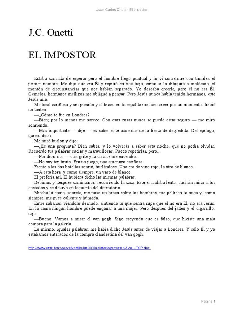 Onetti, Juan Carlos - El Impostor | PDF | Arte | Novela negra, policíaca y suspenso