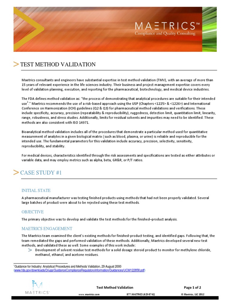 Test Method Validation Case Study | PDF | Verification And Validation ...