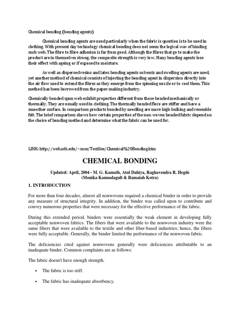 Chemical Bonding | PDF | Nonwoven Fabric | Copolymer
