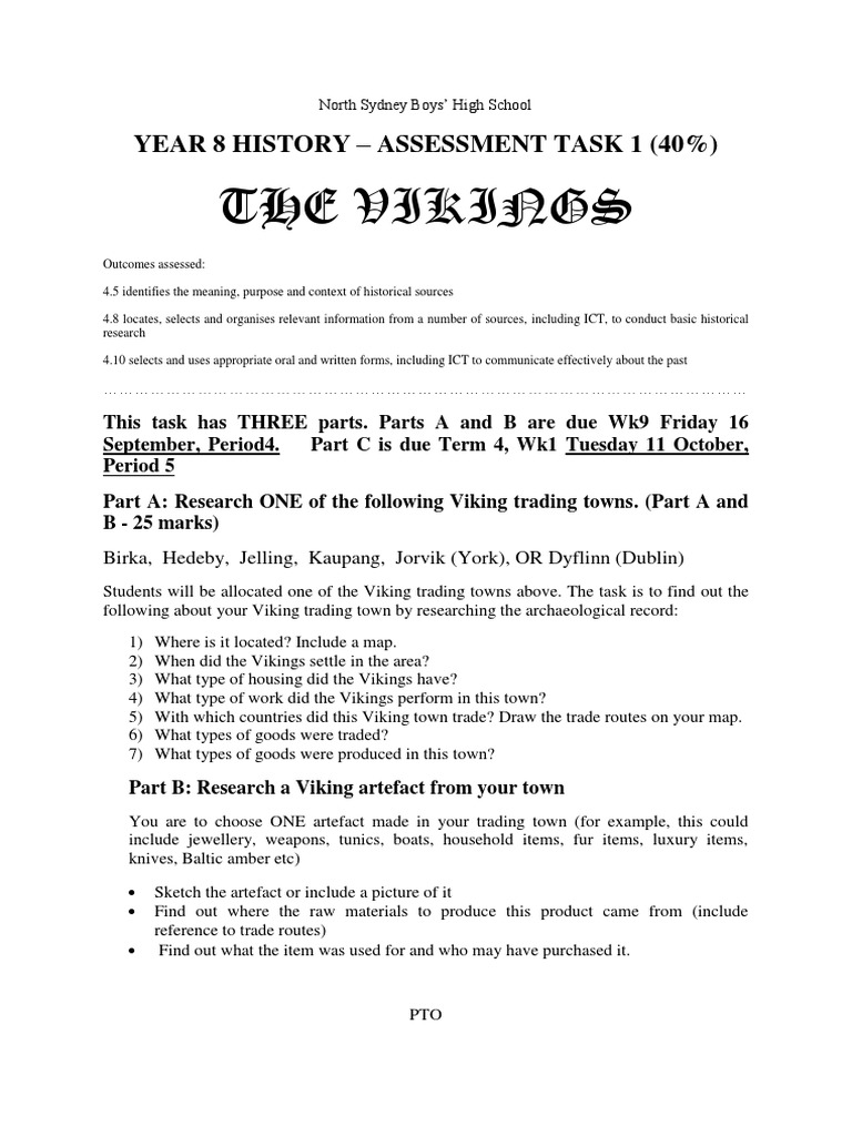 The Vikings: Year 8 History - Assessment Task 1 (40%) | PDF | Vikings ...