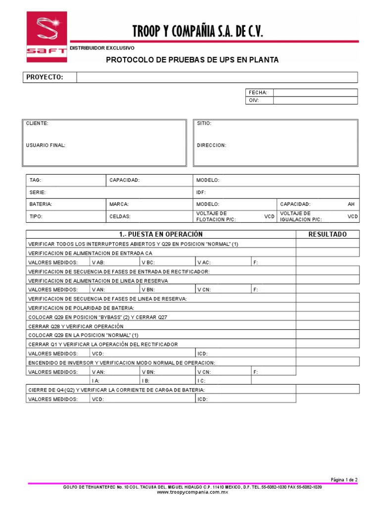 Protocolo de Prueba de UPS S en Planta | PDF