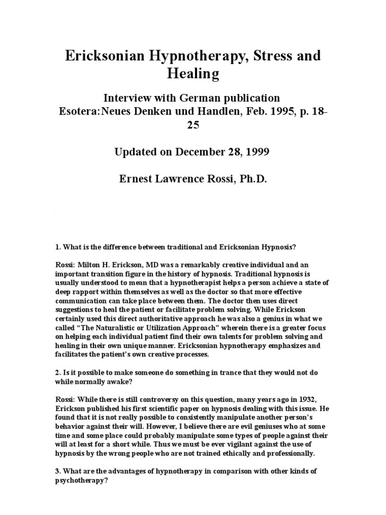 Ericksonian Hypnotherapy | PDF | Hypnotherapy | Hypnosis