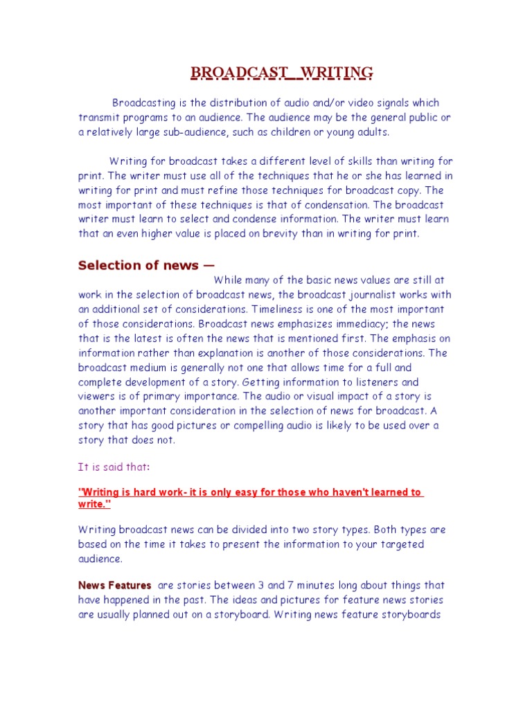 Assignment: Broadcast News Writing | PDF | News | Screenplay