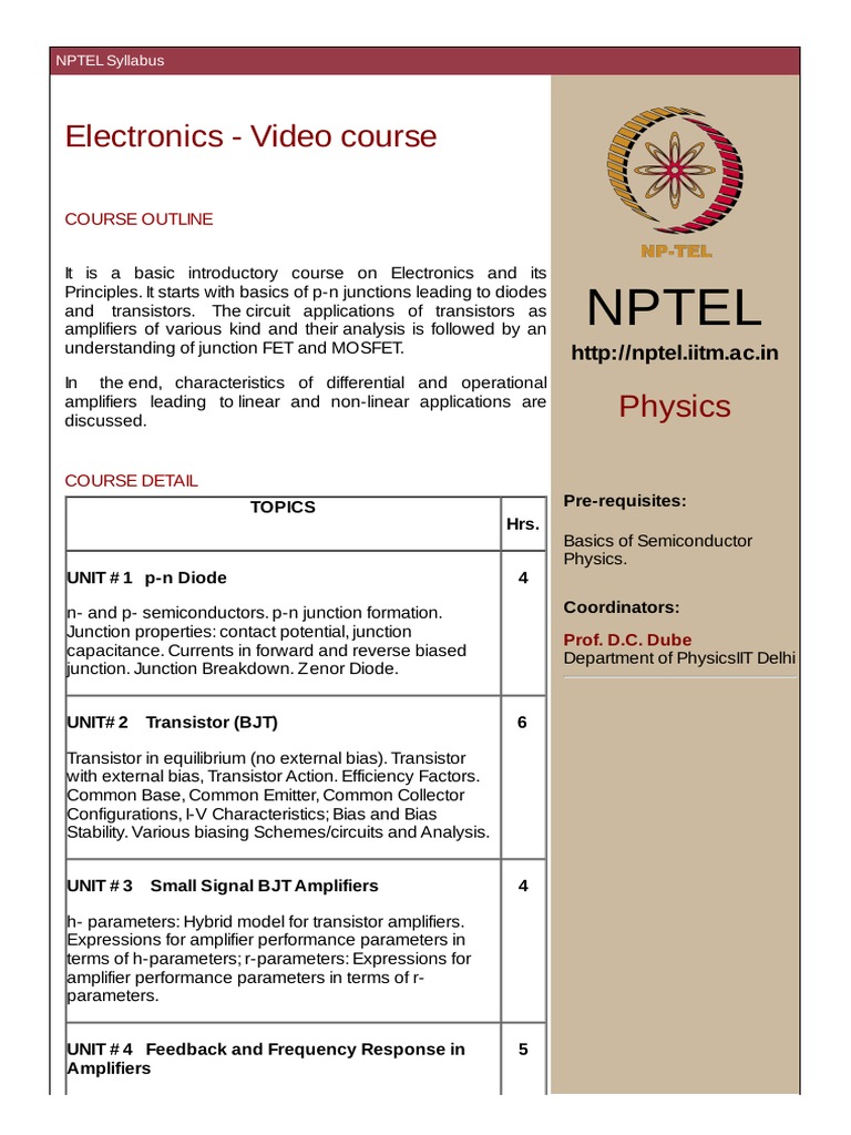 Nptel: Electronics - Video Course | PDF | Amplifier | Field Effect ...