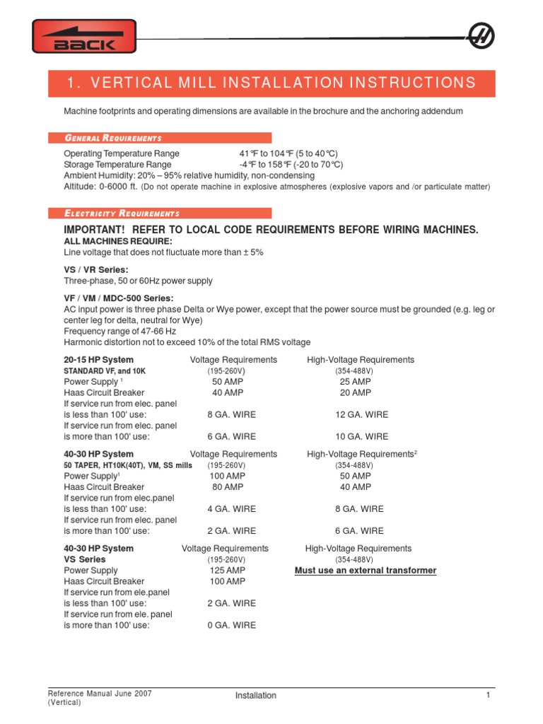 Vertical Mill Installation Instructions: Important! Refer To Local Code ...