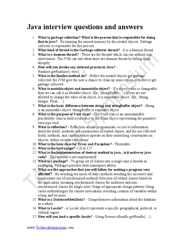 Java Interview Questions And Answers That In Java Reclaiming The Unused Memory By The