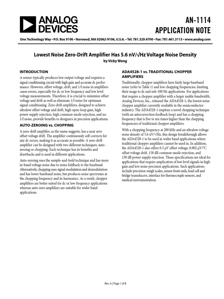 Lowest Noise Zero Drift Amplifier | PDF | Amplifier | Operational Amplifier