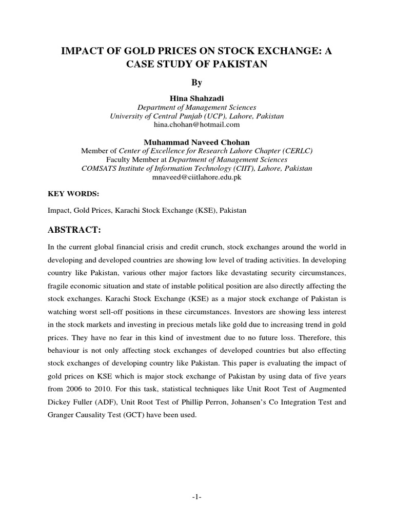 Impact of Gold Prices On Stock Exchange: A Case Study of Pakistan | PDF ...