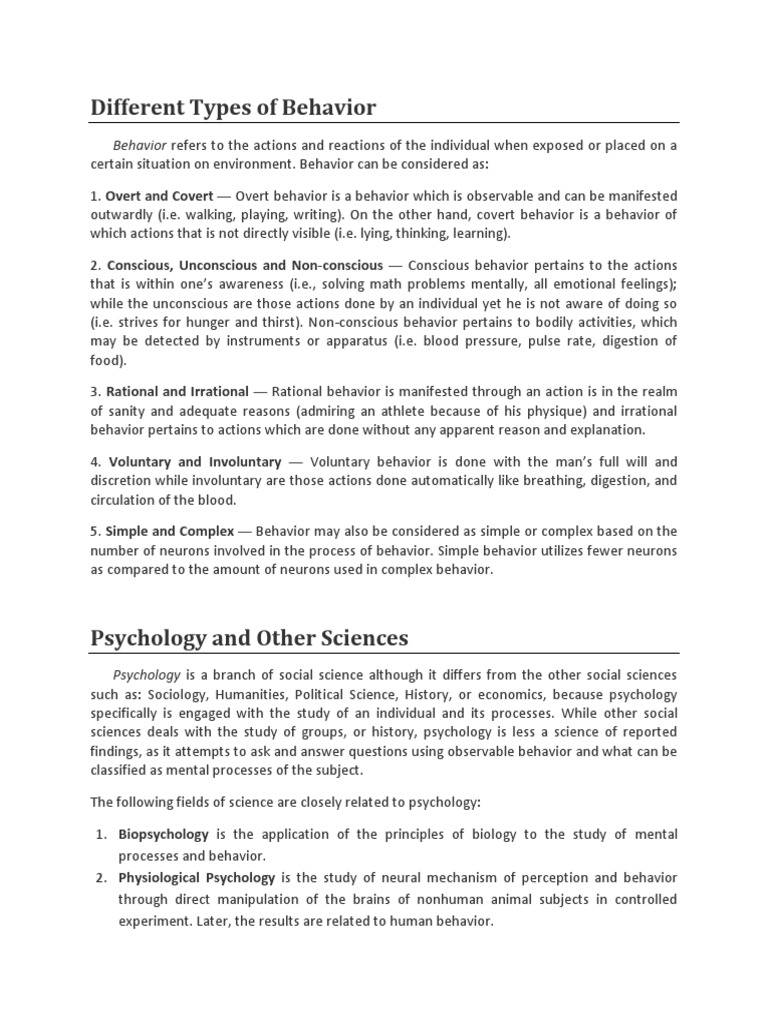 Different Types of Behavior: Behavior Refers To The Actions and ...