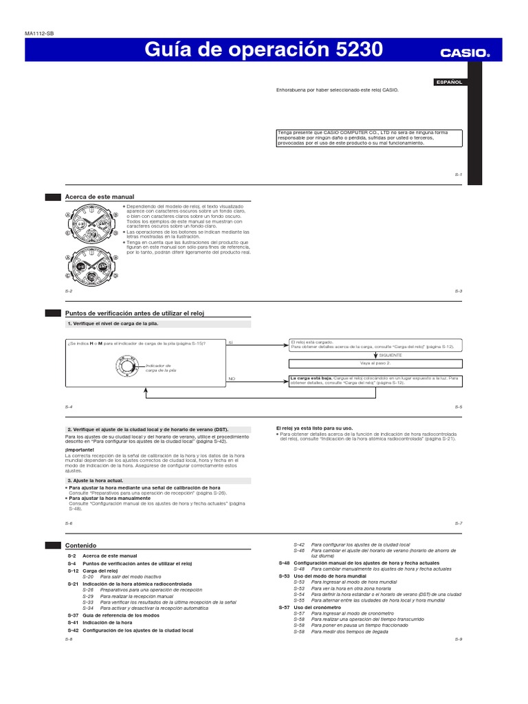 Manual Casio 5230 | PDF | Horario de verano | Reloj