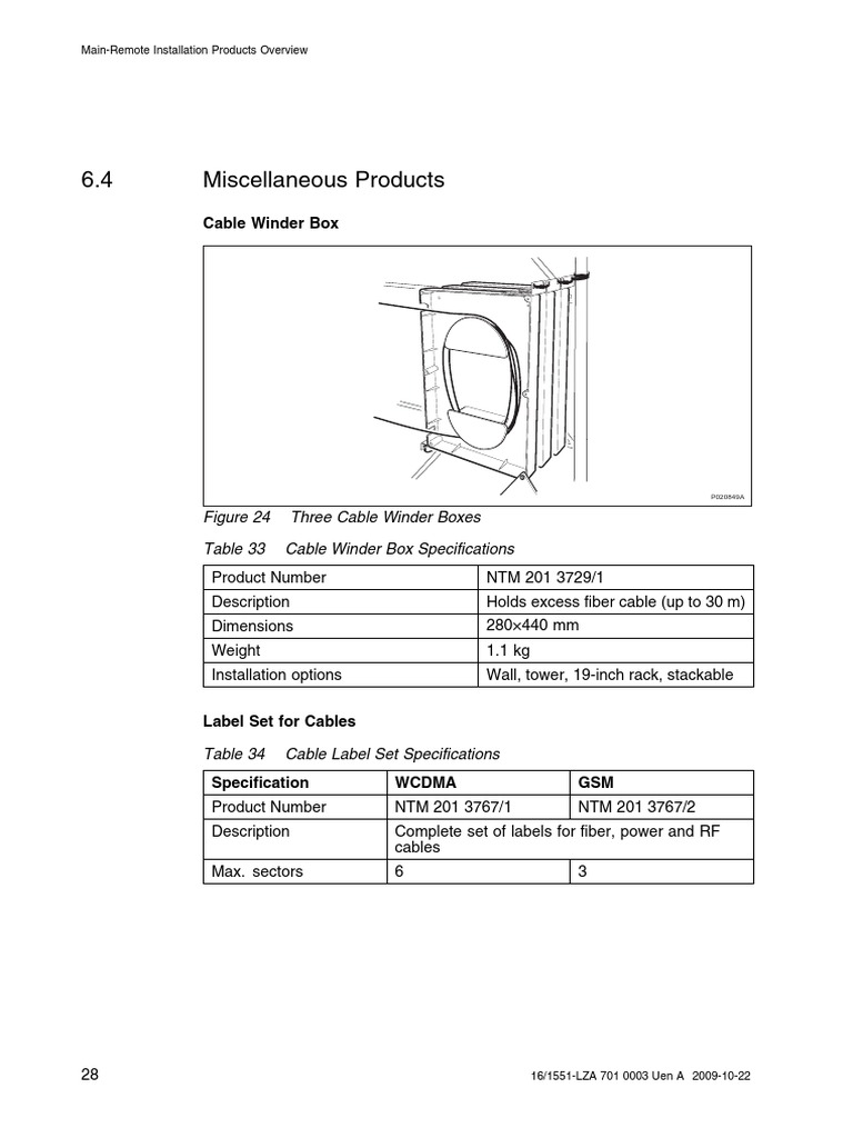 Cable Winder Box & Label Set Specs | PDF