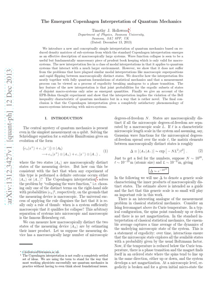 The Emergent Copenhagen Interpretation of Quantum Mechanics - Timothy J ...