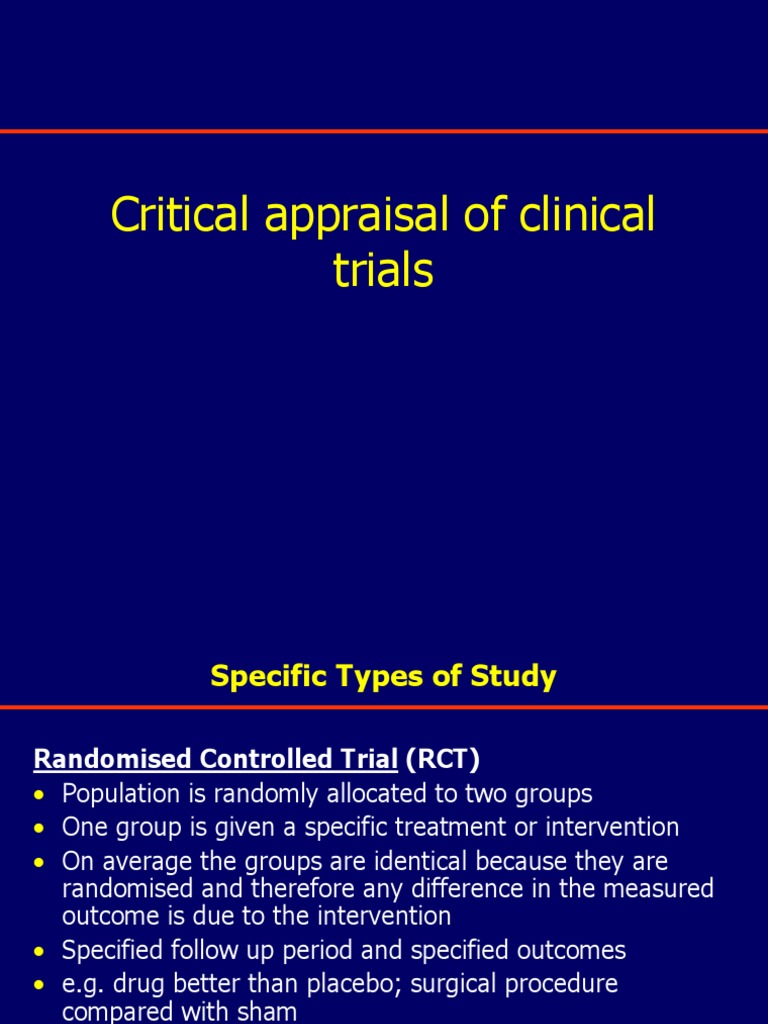 Critical Appraisal of Clinical Trials | PDF | Randomized Controlled ...