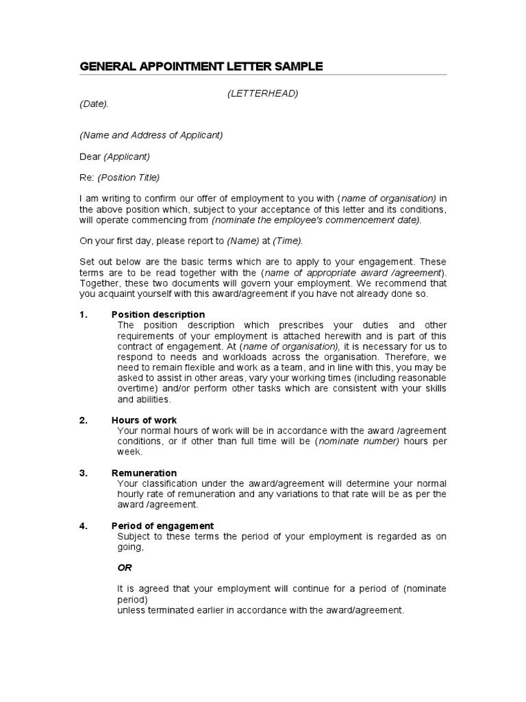 General Appointment Letter Sample | PDF