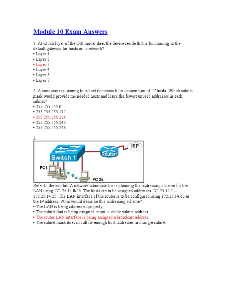 Module 10 Exam Answers: - Layer 3 | Download Free PDF | Router ...