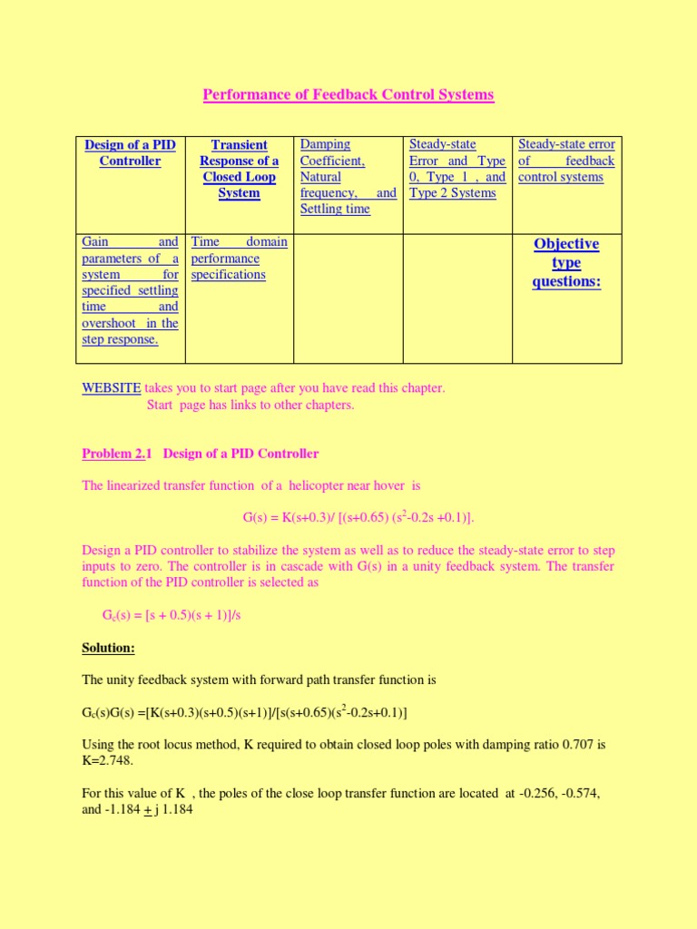 Control System Performance PDF | PDF | Control System | Control Theory