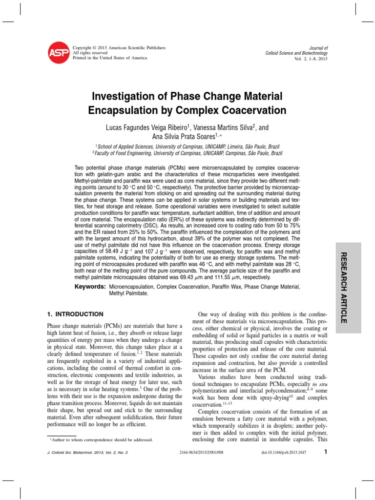 Investigation of Phase Change Material Encapsulation by Complex ...