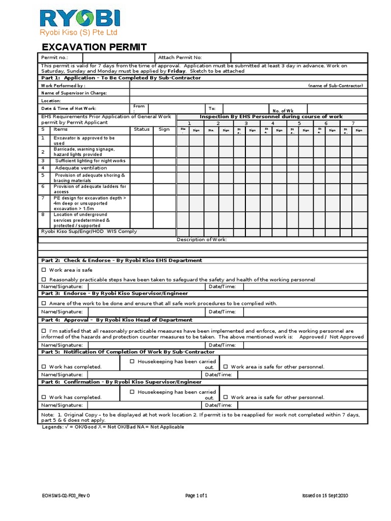 EOHSMS 02 F03 Excavation Permit | PDF | Government Information | Government
