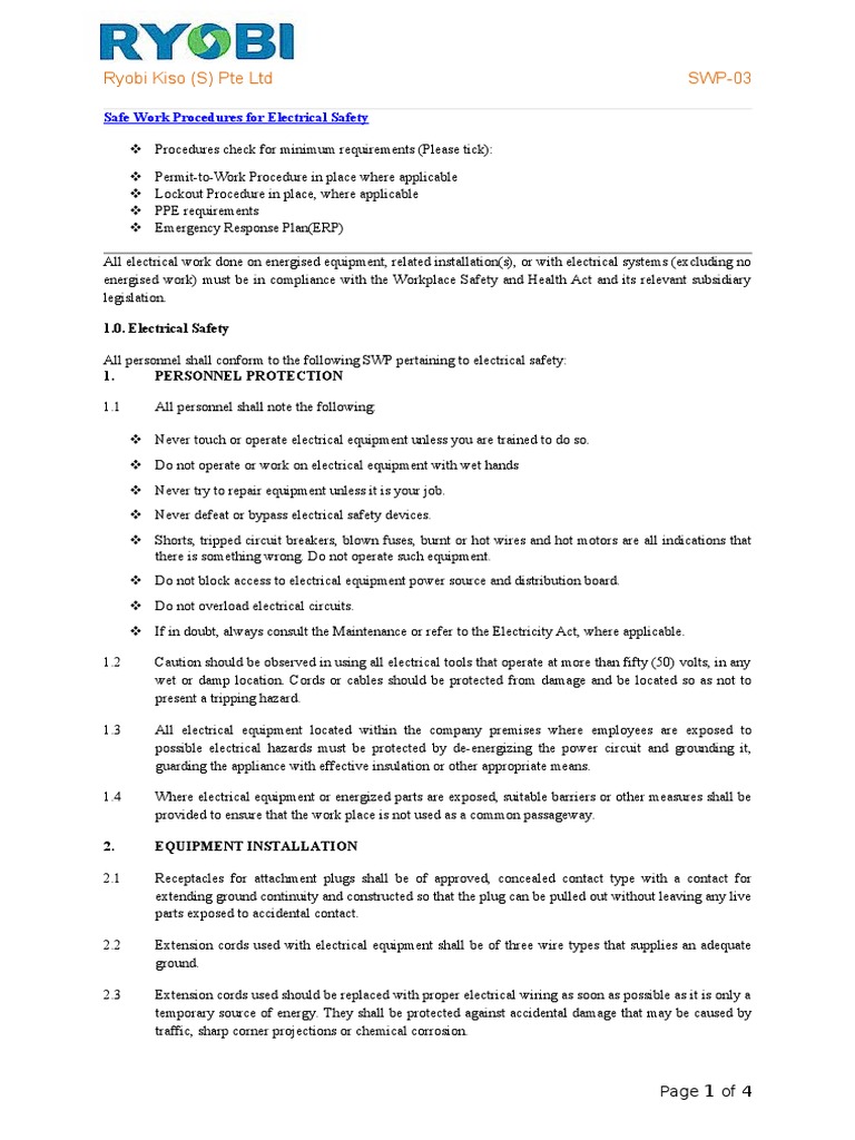 SWP-03 Electrical Safety Daiman | PDF | Electrical Connector ...