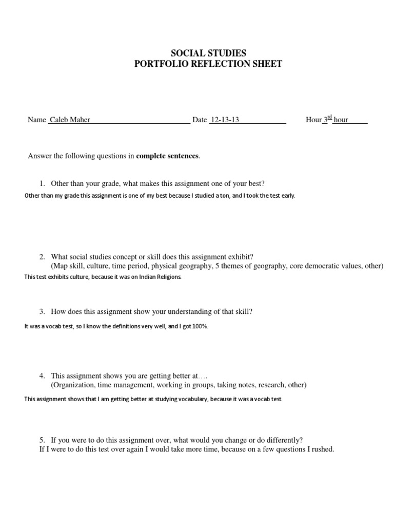 Portfolio Reflection Social Studies | PDF