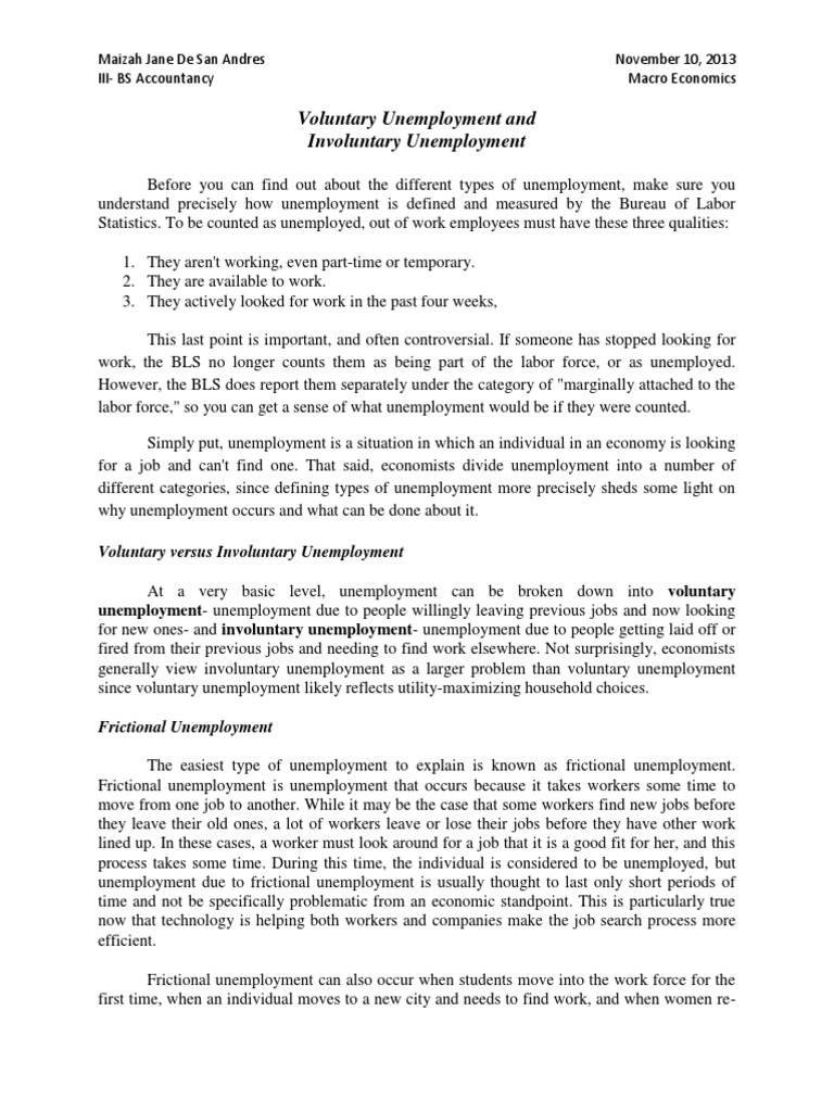 Voluntary Unemployment and Involuntary Unemployment | Business Cycle ...