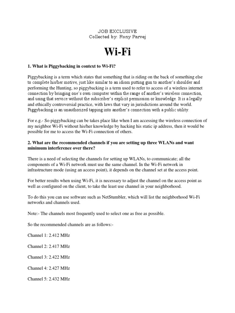 Wifi Interview Questions | PDF | Wi Fi | Wireless Lan
